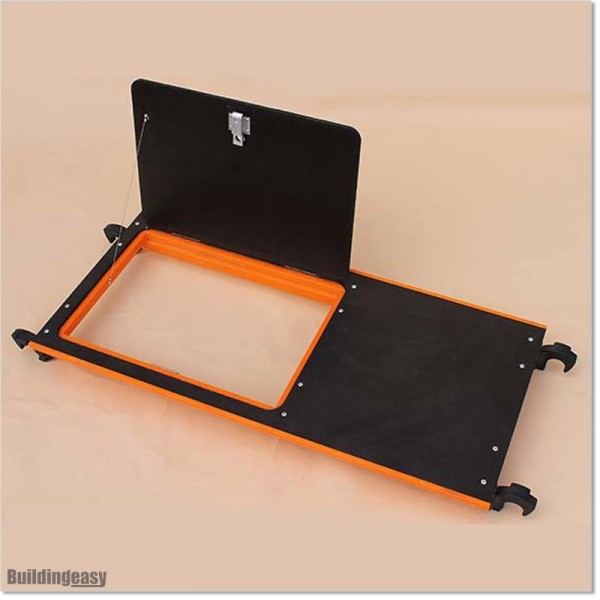 Platform has a trapdoor and opens perpendicular to the platform.