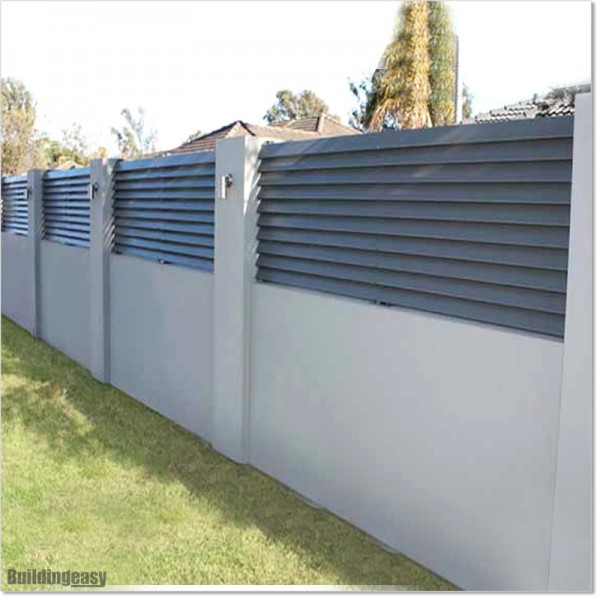 Aluminium Louver Fence is 1.2M high and 1.5M wide. Colour is Silver Pearl.