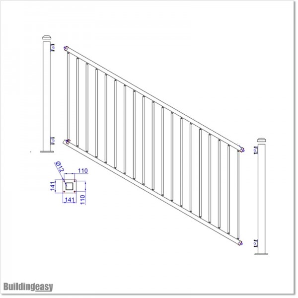 Aluminium Staircase Black Fence with Adjustable Angle Upto 45 degrees.