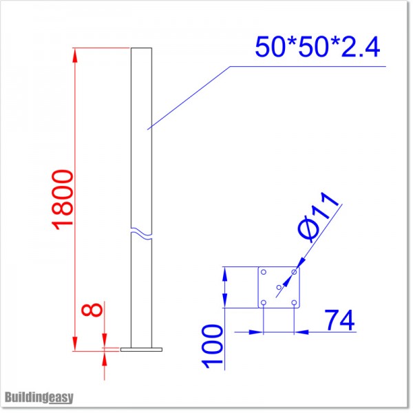 2" Black Powder Coated Aluminium Post 1.8M High With 100MM Square Base.