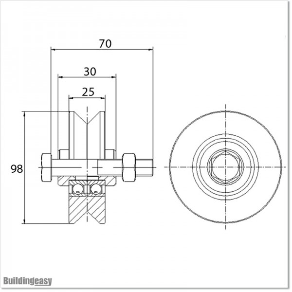 Wheel is 98mm diameter and has two ball bearings.