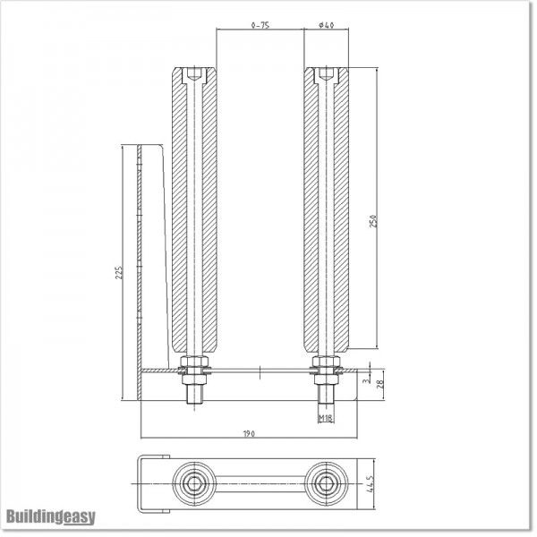 Two Roller Guide With Strong L Bracket and Two 250mm Large White Rollers.