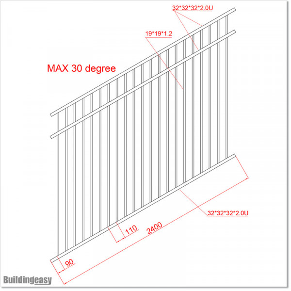 Angle Fence panel is 1.68M high (when not tilted) and 2.4M wide