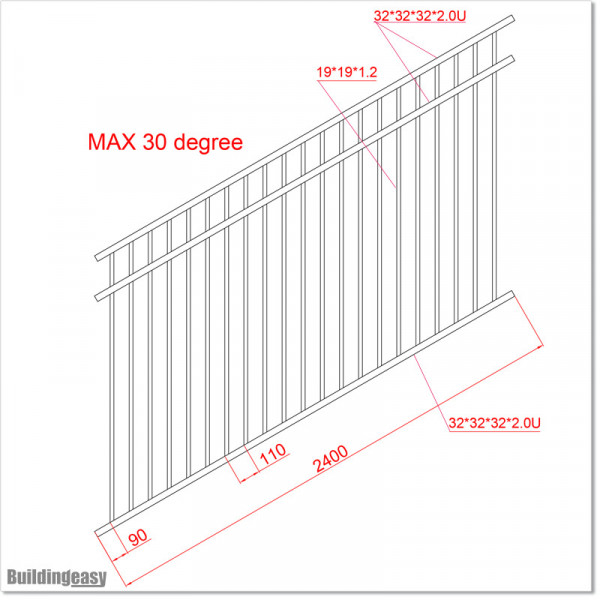 Angle Fence panel is 1.4M high (when not tilted) and 2.4M wide