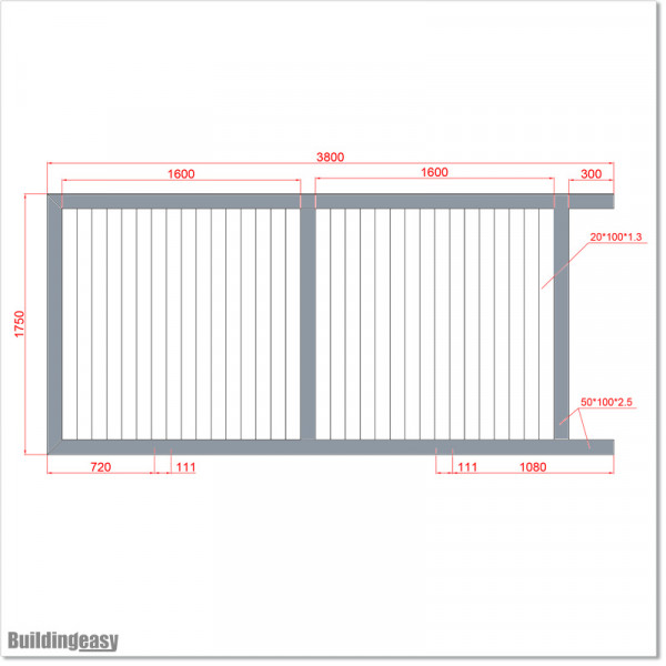 Gate is 3.8M wide and gate height is 1.8M. Gate fits 3.5M post gap