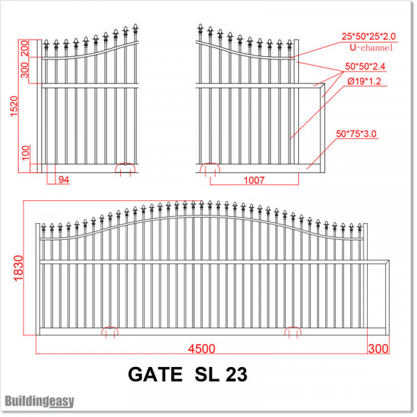 4.5M Wide & 1.8M Centre And 1.5M End Height Curved Top Sliding Gate