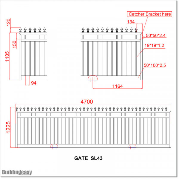 4.7M Wide Aluminium Sliding Gate 1.2M High Spear Heads Fitted For Security.