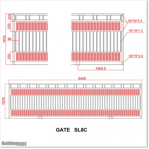 Aluminium 6.4M Wide Gate 1.7M Height Flat Top Covered Sliding Gate